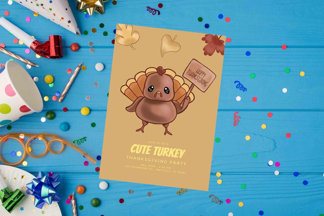 Editable Cute Turkeys Invitation Card Custom Personalized - Etsy