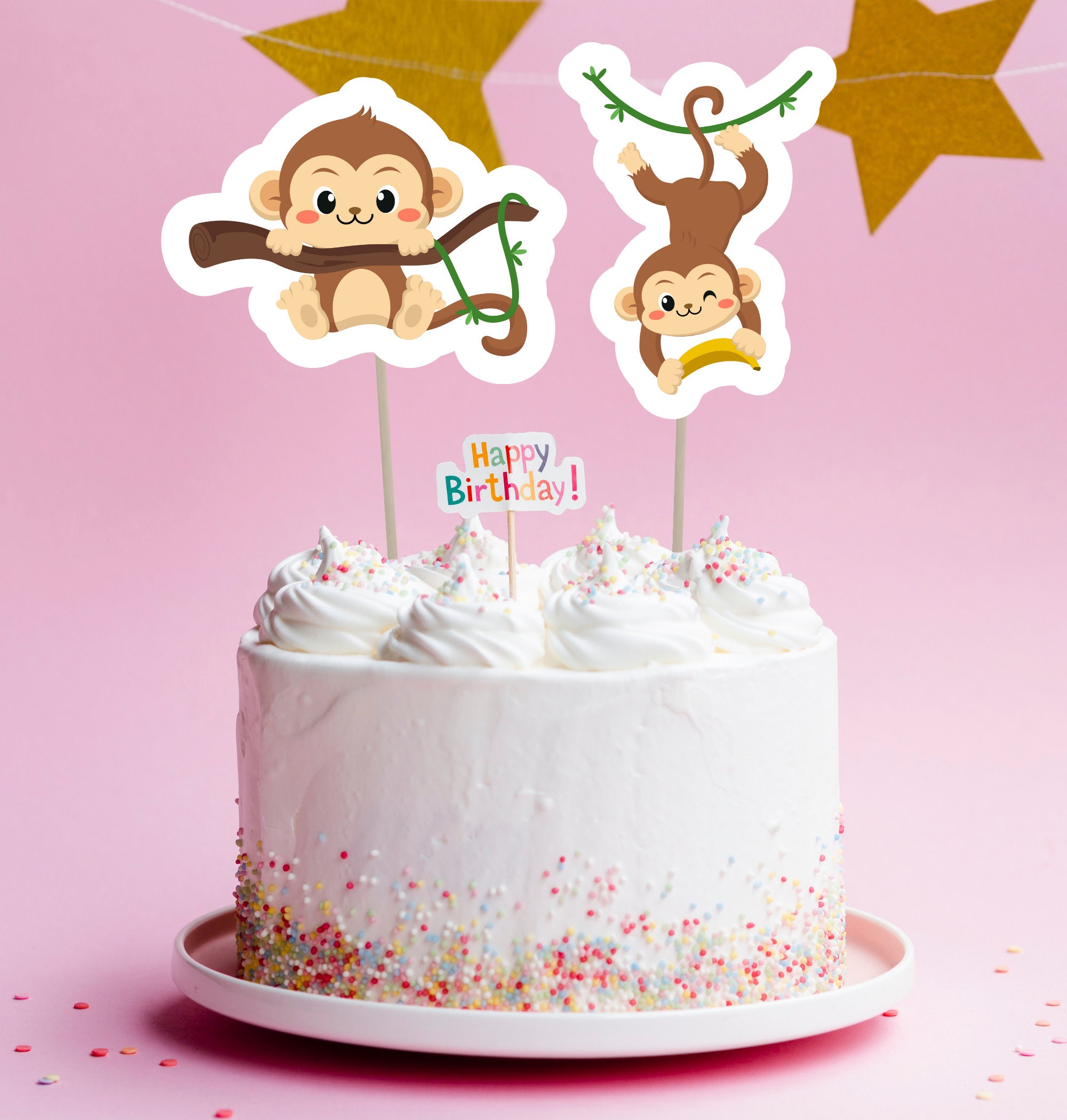 Cute Monkey Printable Cake Topper Decor Centerpiece or Digital Instant ...
