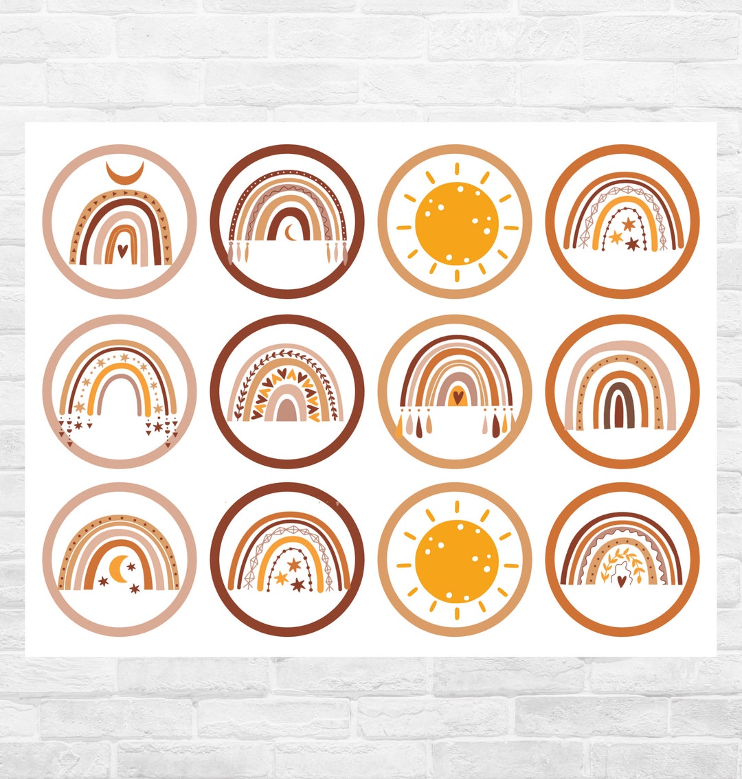 Boho Rainbow Muted Colors Neutral Cupcake Toppers Picks or Gift Tag ...