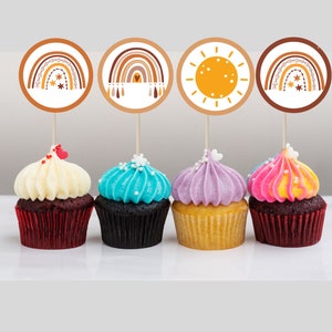 Boho Rainbow Muted Colors Neutral Cupcake Toppers Picks or Gift Tag ...