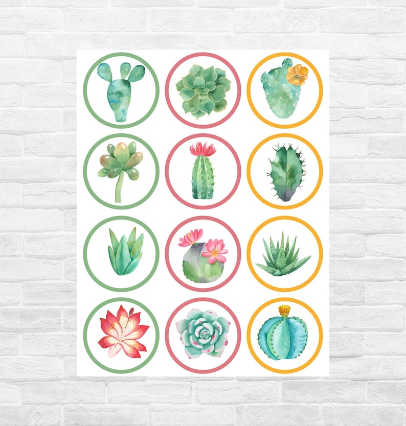 Succulents Cactus Plants Cupcake Toppers Printable Digital Instant ...