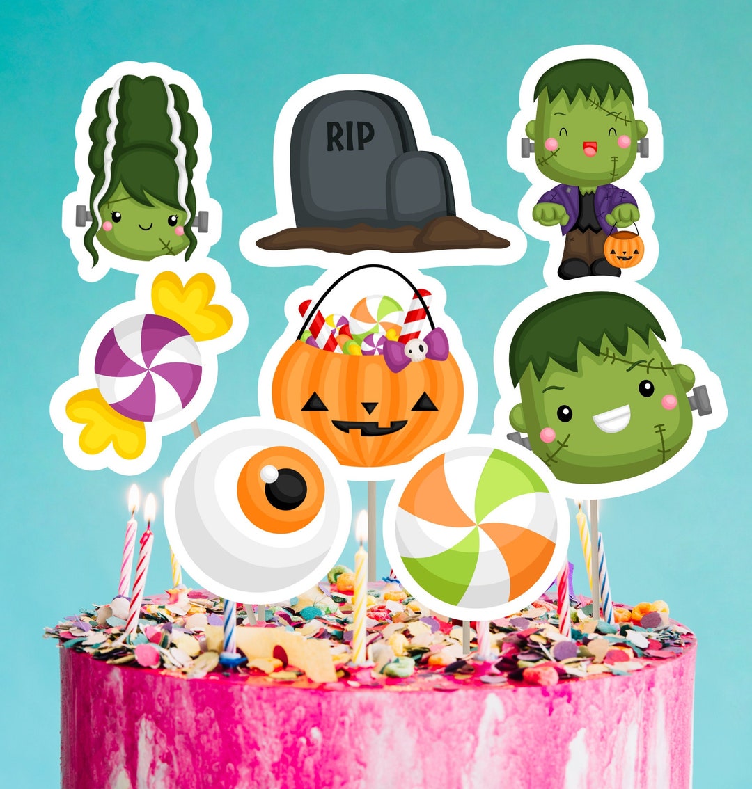 Frankenstein Halloween Printable Cake Topper Table Decor Centerpiece ...