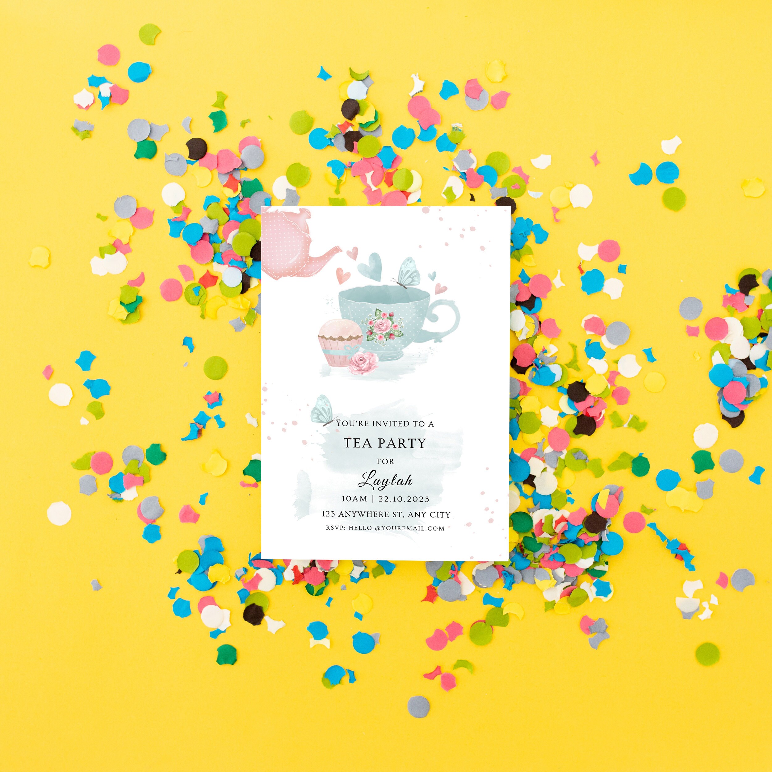 Editable Tea Time Pink Blush Invitation Card Custom Personalized ...