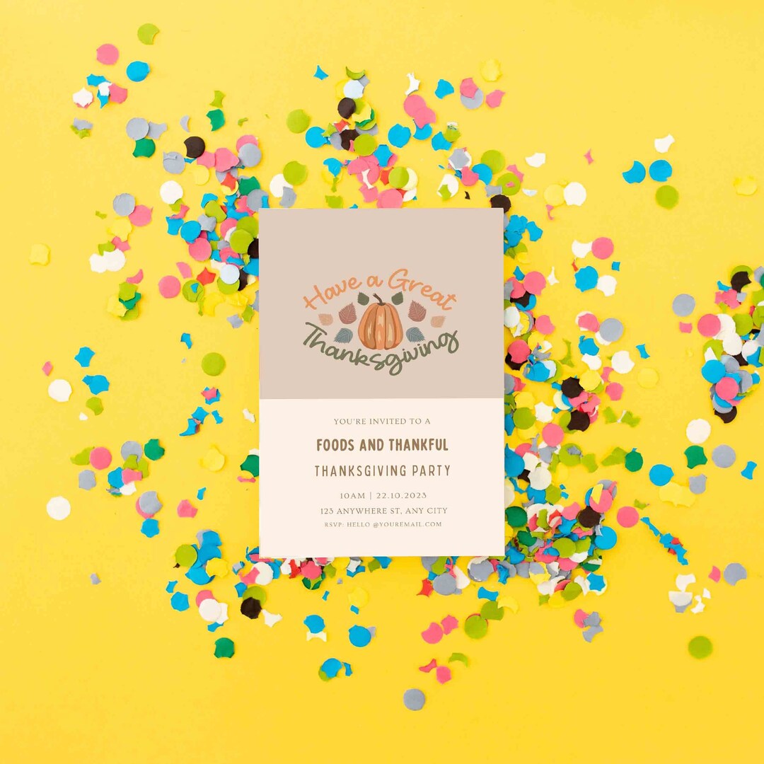 Editable Foods and Thankful Thanksgiving Dinner Party Invitation Card ...