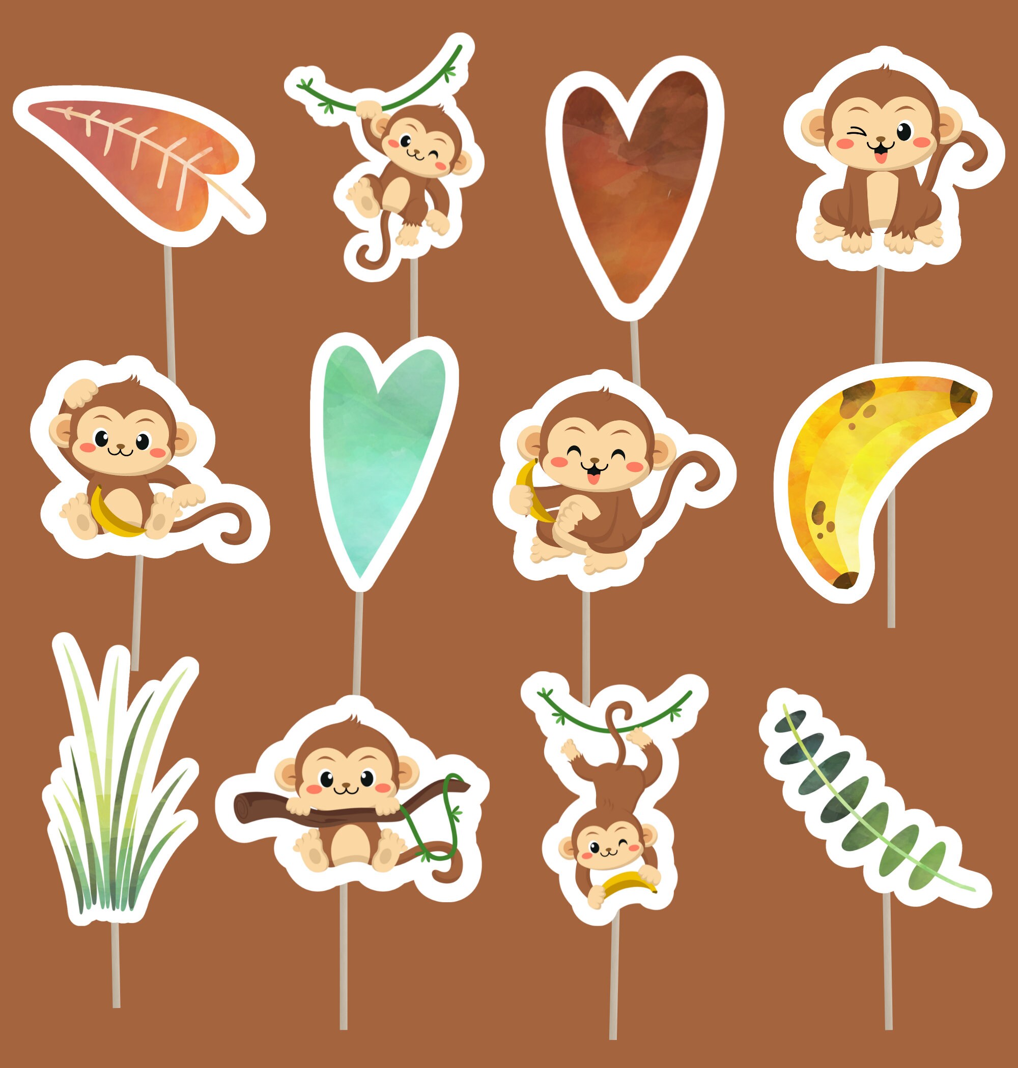 Cute Monkey Printable Cake Topper Decor Centerpiece or Digital Instant ...