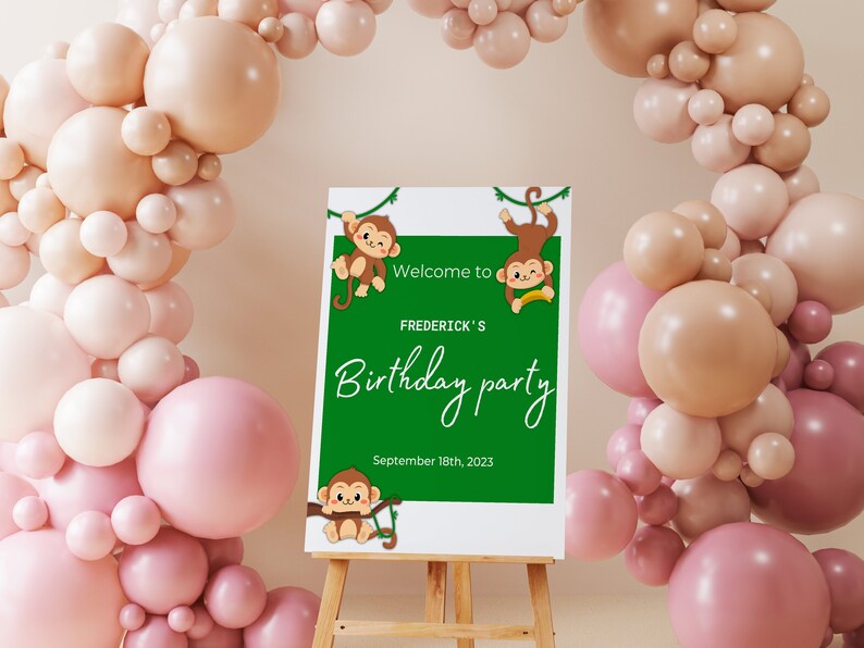 Editable Cute Monkey Welcome Sign Poster Custom Personalized Digital ...