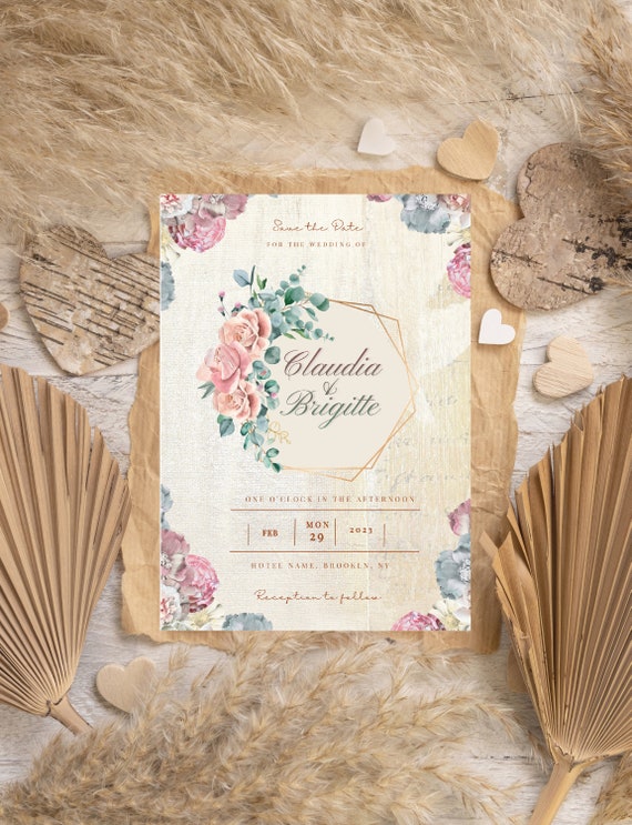 Editable Vintage Shabby Chic Journal Invitation Card Custom | Etsy