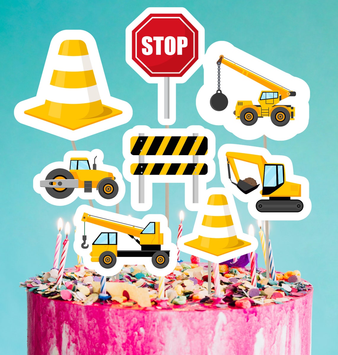Trucks Construction Signs Printable Cake Topper Decor Centerpiece or ...