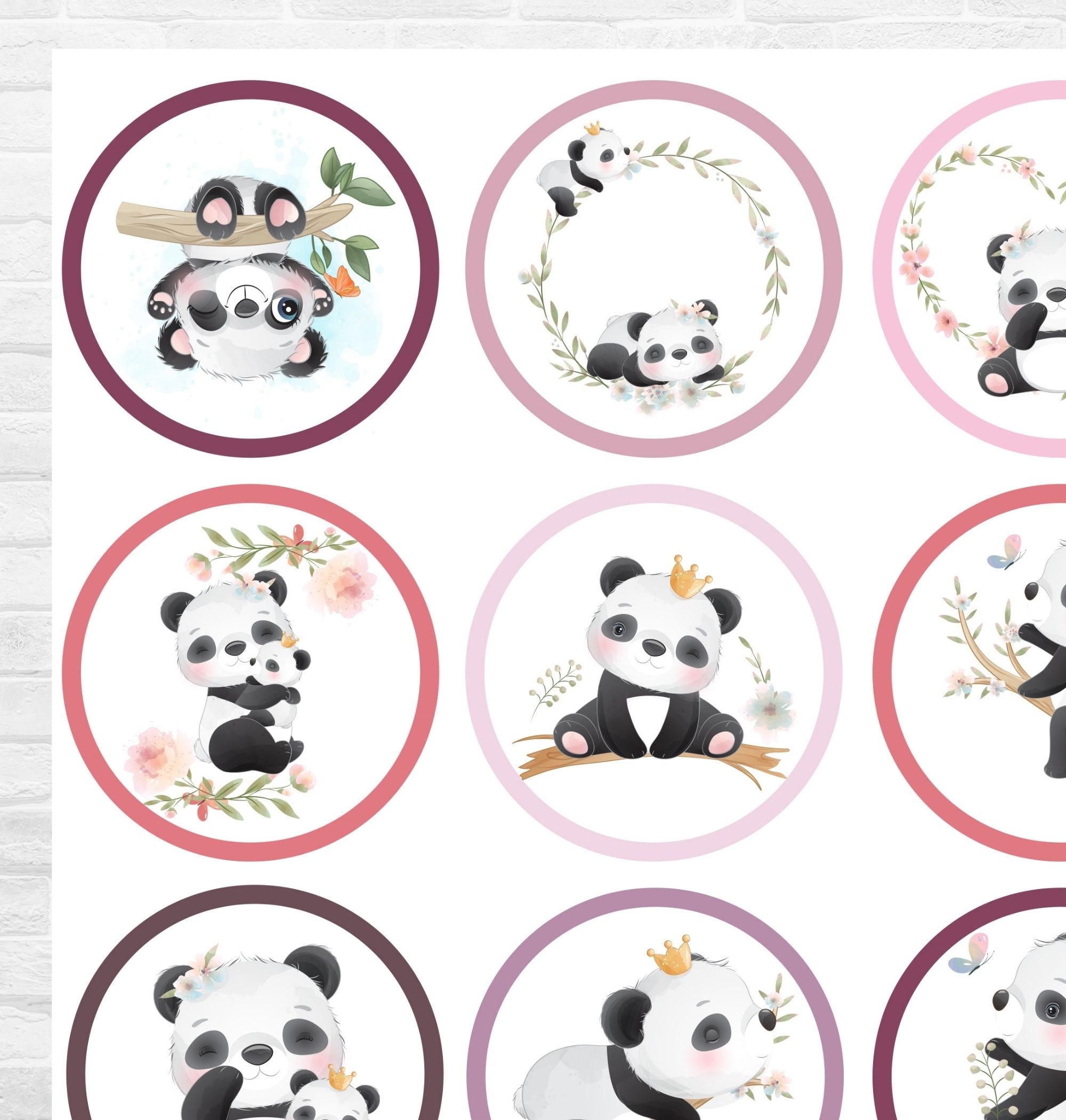 Panda Cupcake Toppers Gift Tags Printable Digital Instant Download Cute ...