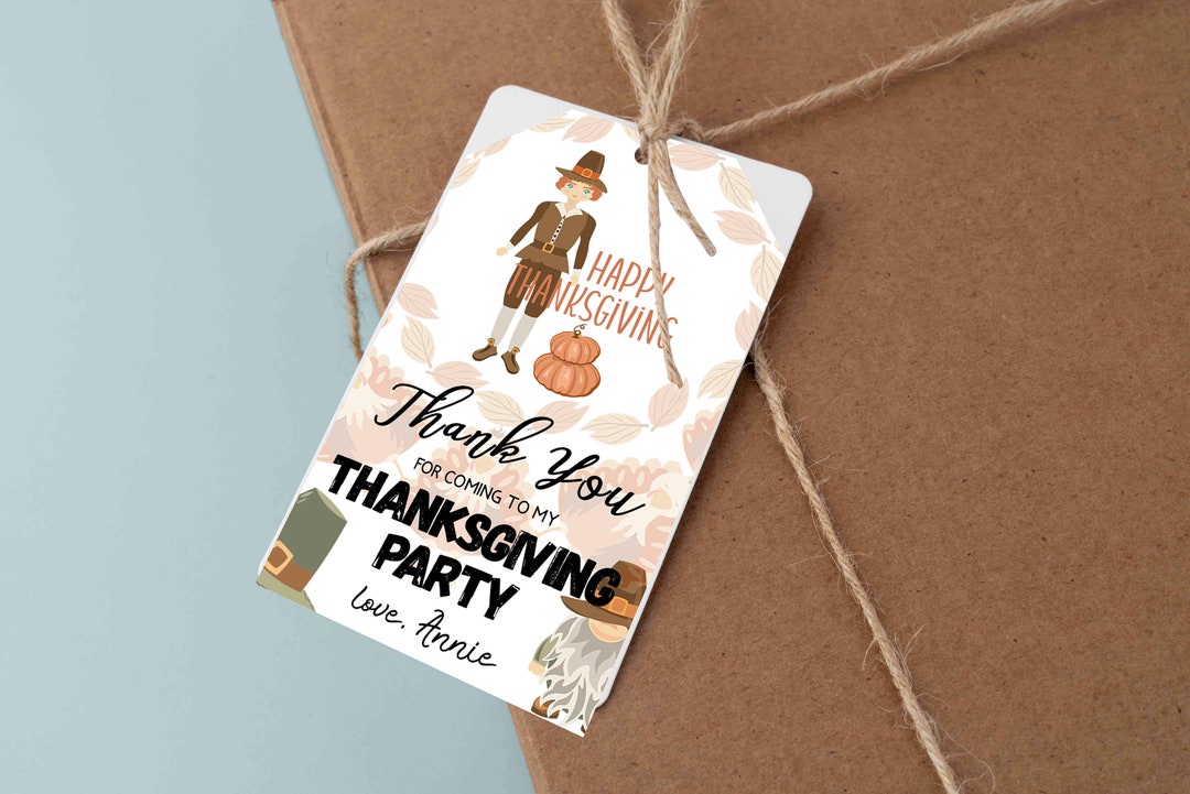 Editable Thanksgiving Dinner Party Retro Fall Favor Tags Thank You ...