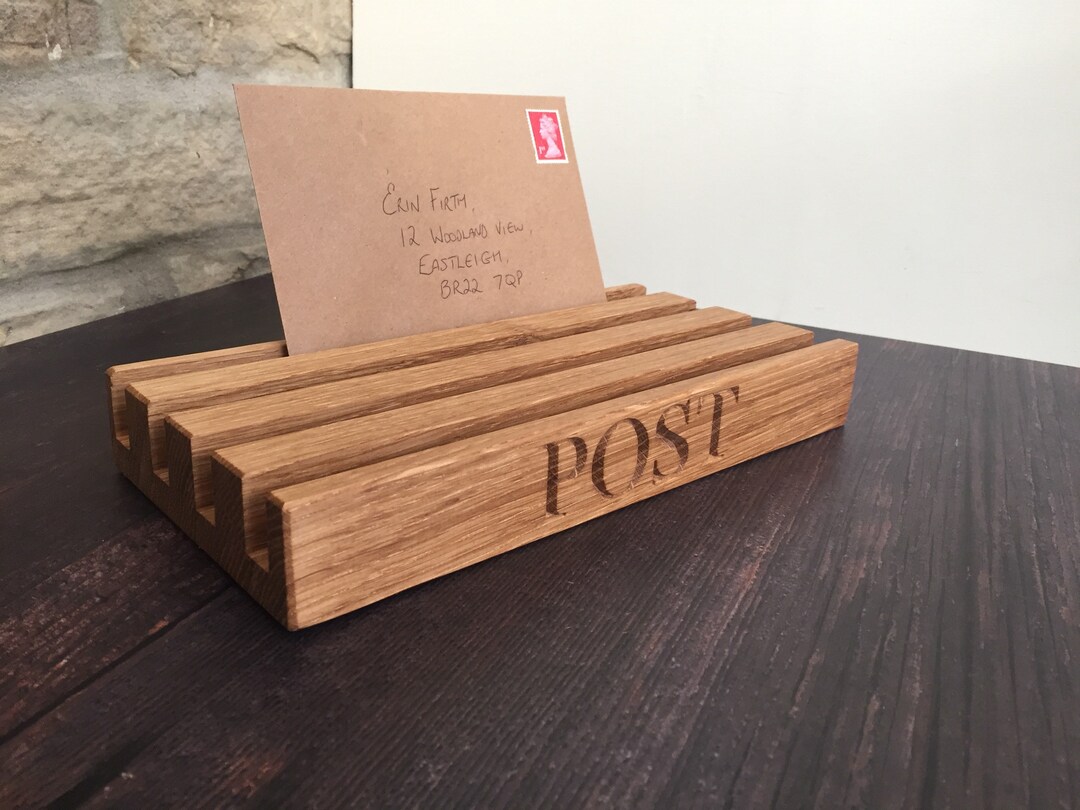 Oak Letter Rack Personalised Letter Storage Engraved Stationery Post ...