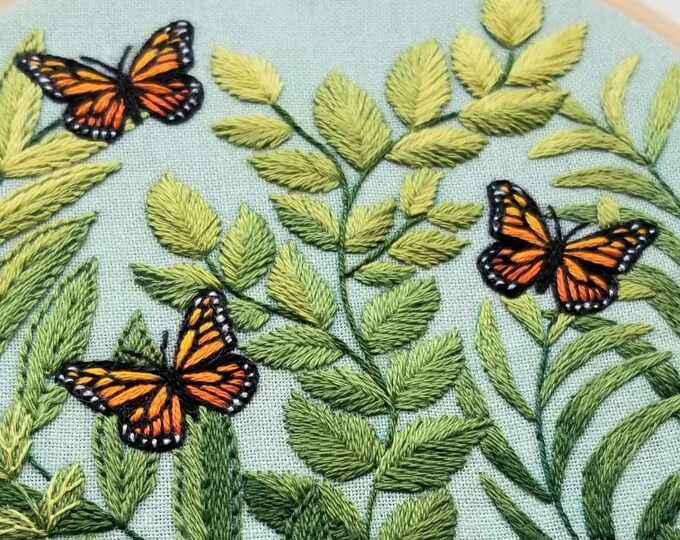 Monarch Butterfly Hand Embroidery DIY Kit, Modern Embroidery Pattern ...