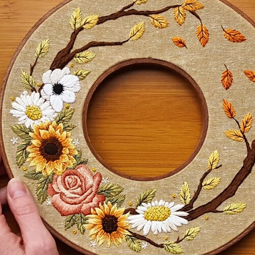 DIY Fall Holiday Decorations Autumn Wreath Hand Embroidery - Etsy