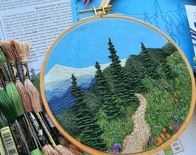 DIY Landscape Hand Embroidery Kit happy Trails, Intermediate Mountain ...