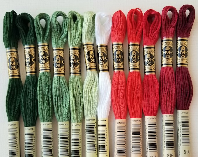 Holiday Embroidery Floss Bundle, DMC Six Stranded Cotton, Cross Stitch Christmas Thread ...