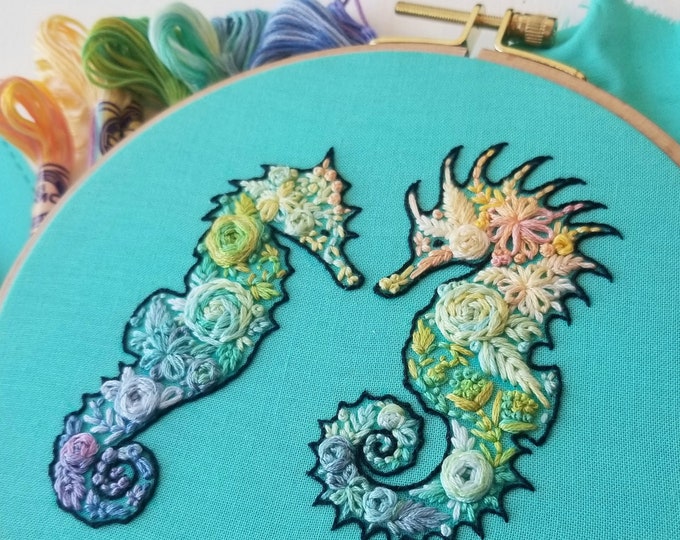 Seahorse Embroidery Pattern, Modern Hand Embroidery Kit, Colorful ...