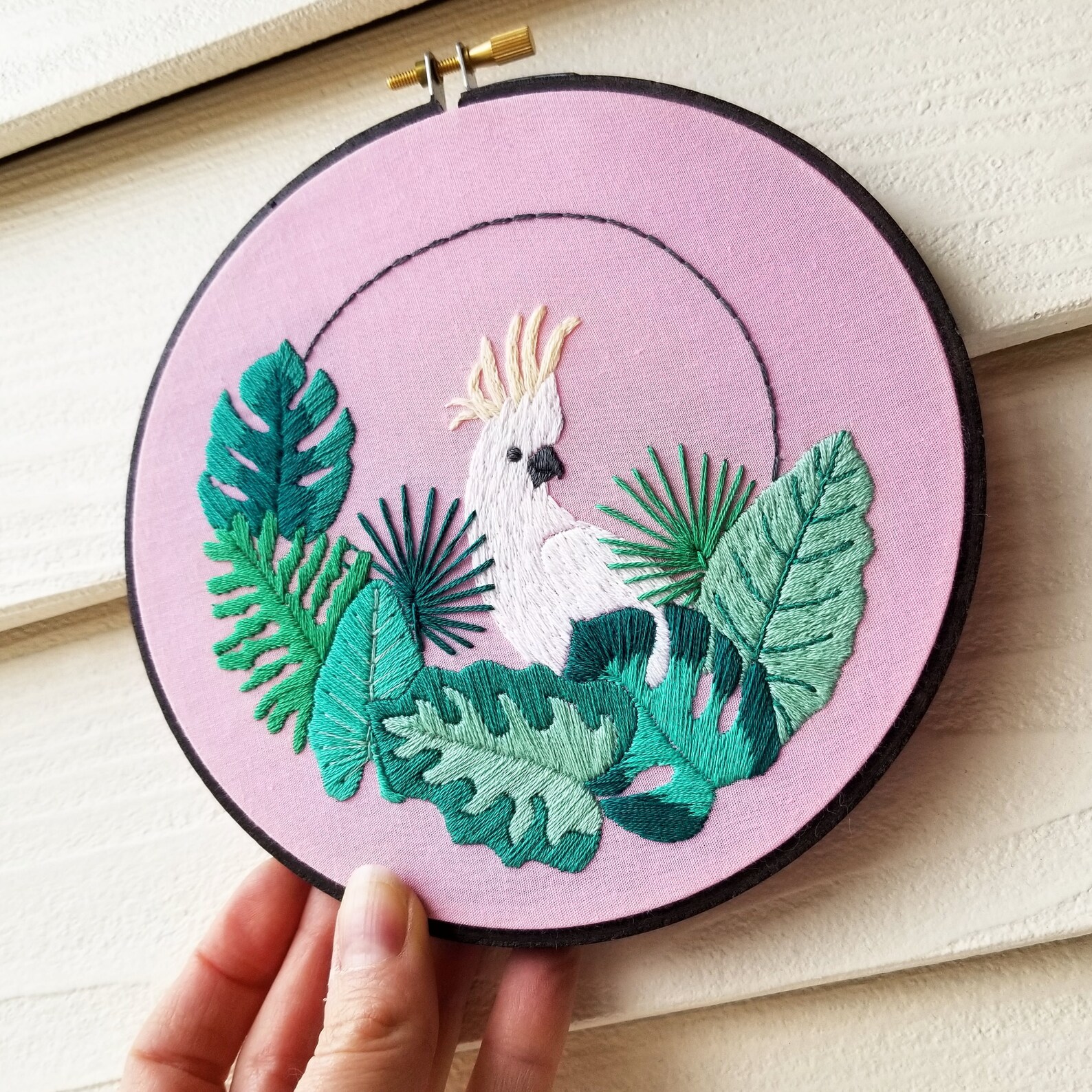 Cockatoo Embroidery PDF Pattern Tropical Leaves Design | Etsy
