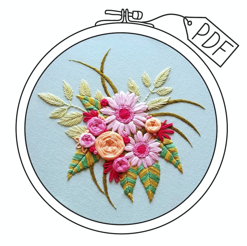 Modern Hand Embroidery Pattern, Embroidery Design Pdf, Daisy Design ...