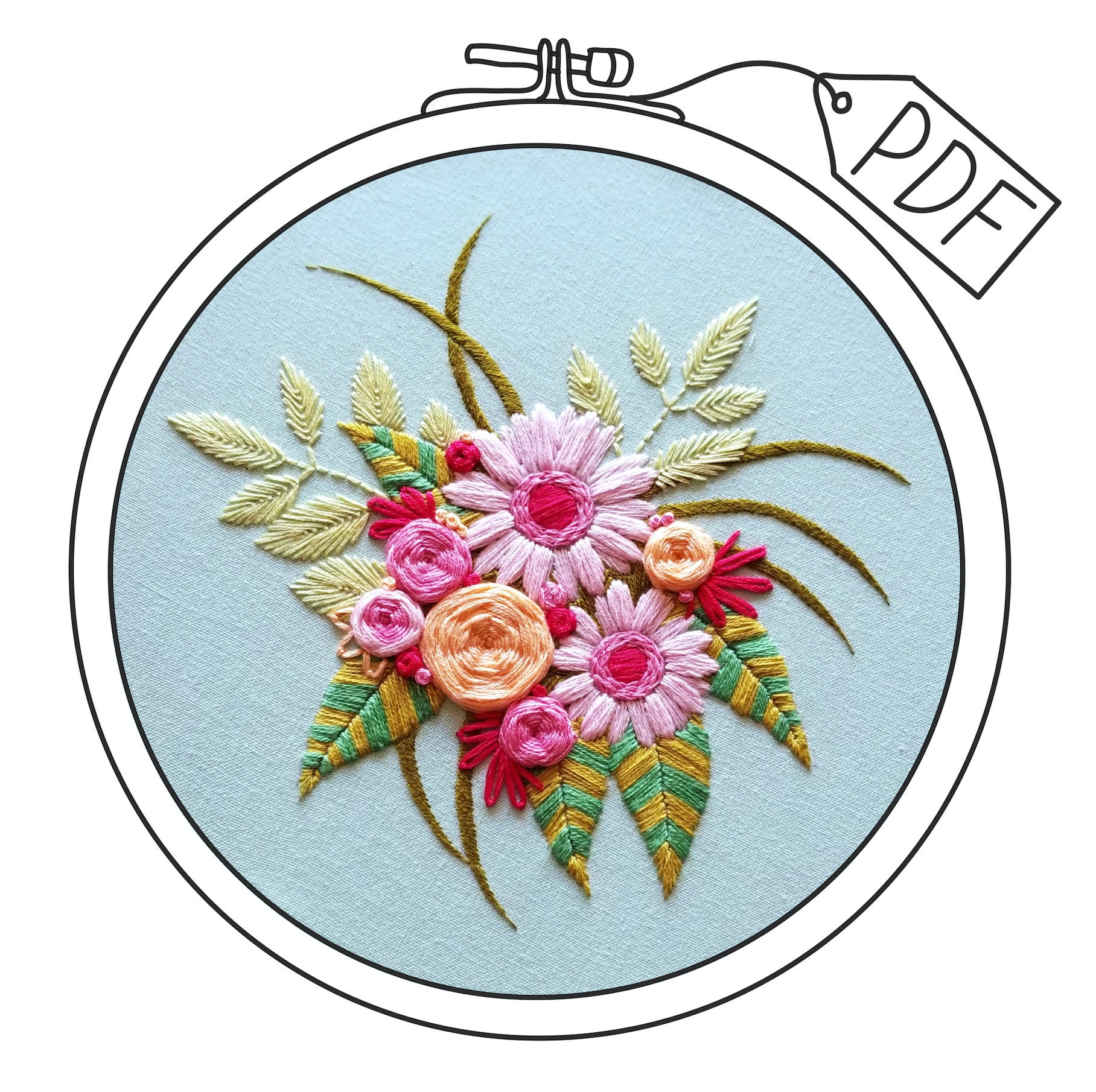 Modern Hand Embroidery Pattern, Embroidery Design Pdf, Daisy Design ...