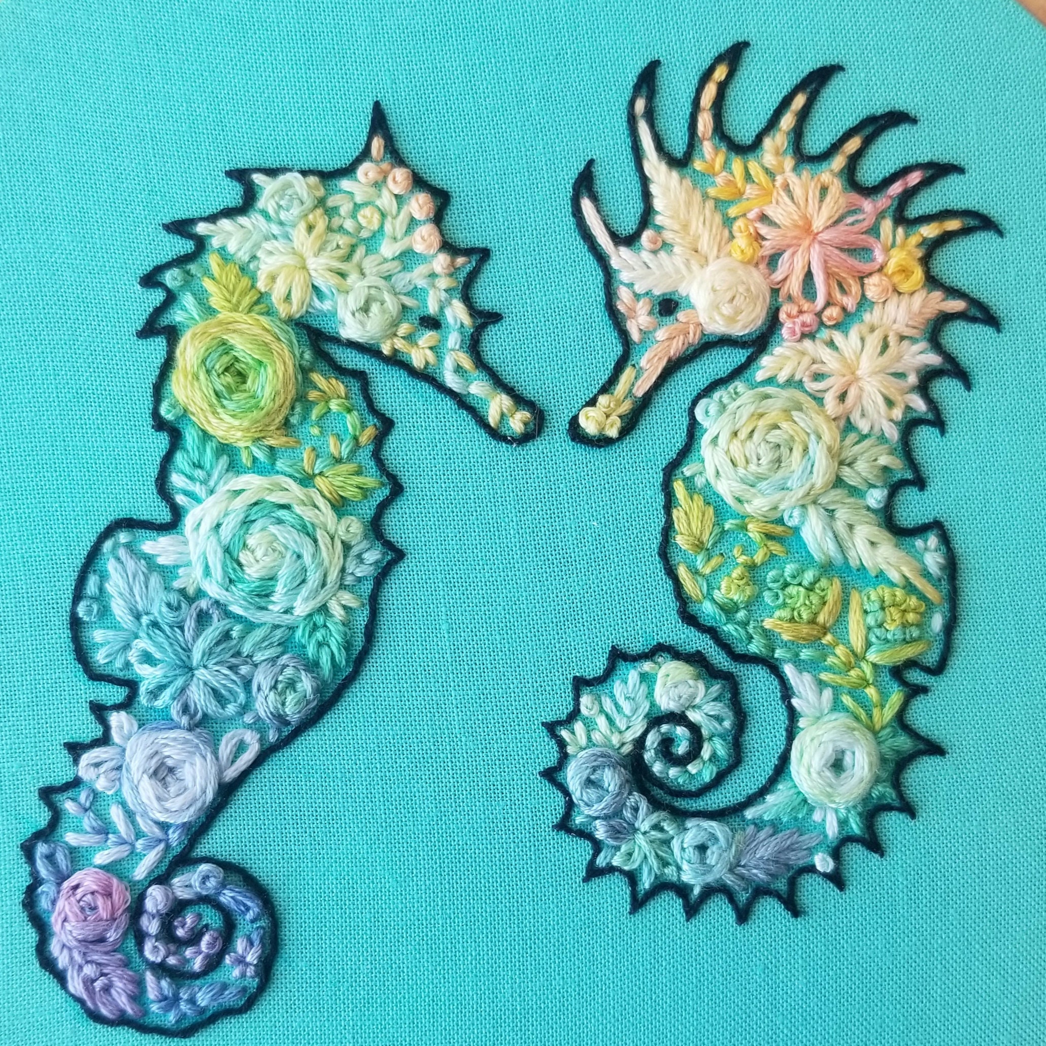 DIY Seahorse Embroidery Pattern, Modern Hand Embroidery PDF, Colorful ...