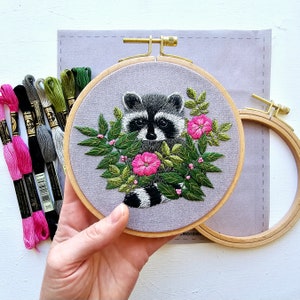 DIY Raccoon Hand Embroidery Kit, Animal Thread Painting Template ...