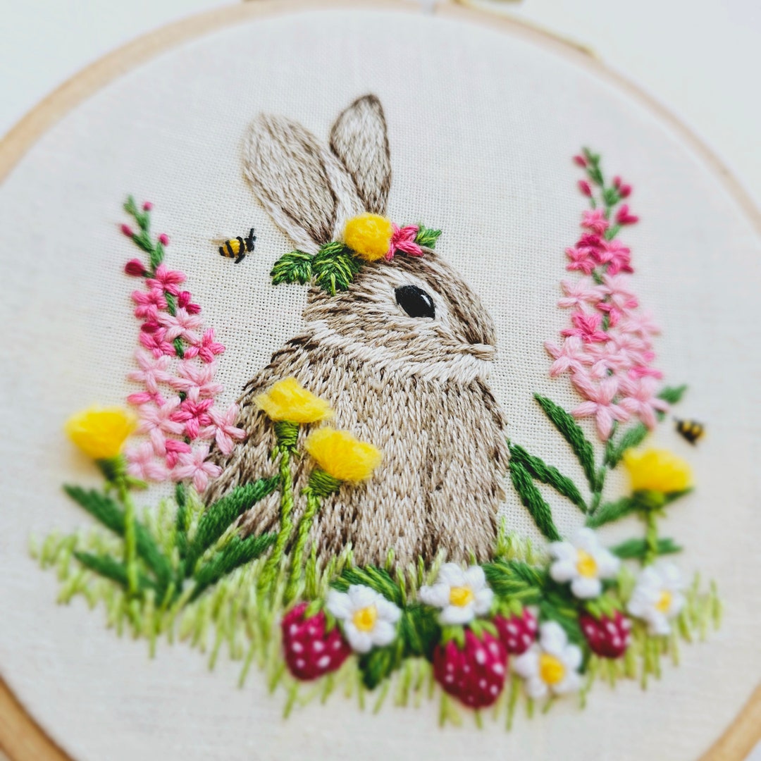 Bunny PDF Embroidery Pattern, Cute Rabbit and Strawberries Thread ...
