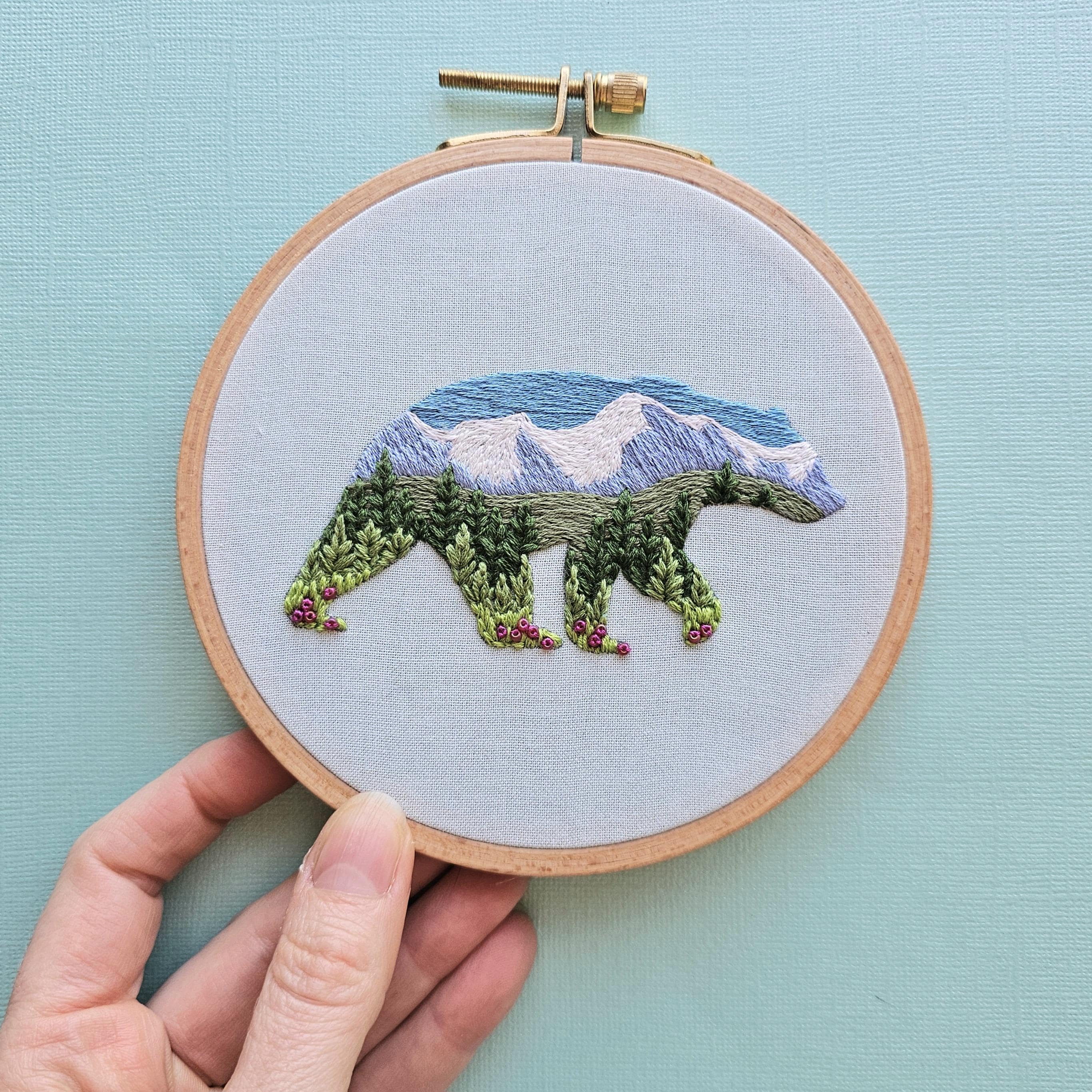 DIY Mountain Bear Hand Embroidery Kit, Embroidery Pattern and Supplies ...