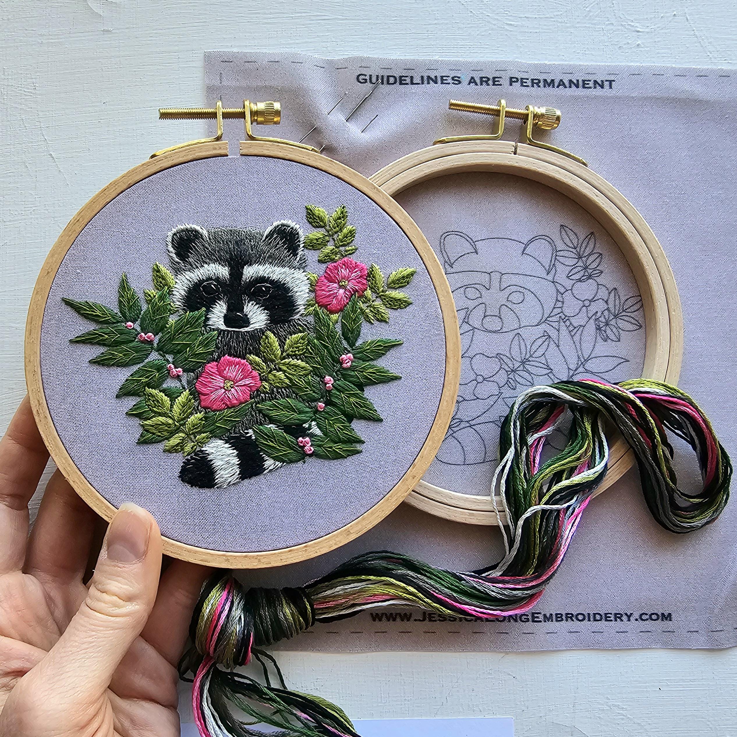 DIY Raccoon Hand Embroidery Kit, Animal Thread Painting Template ...