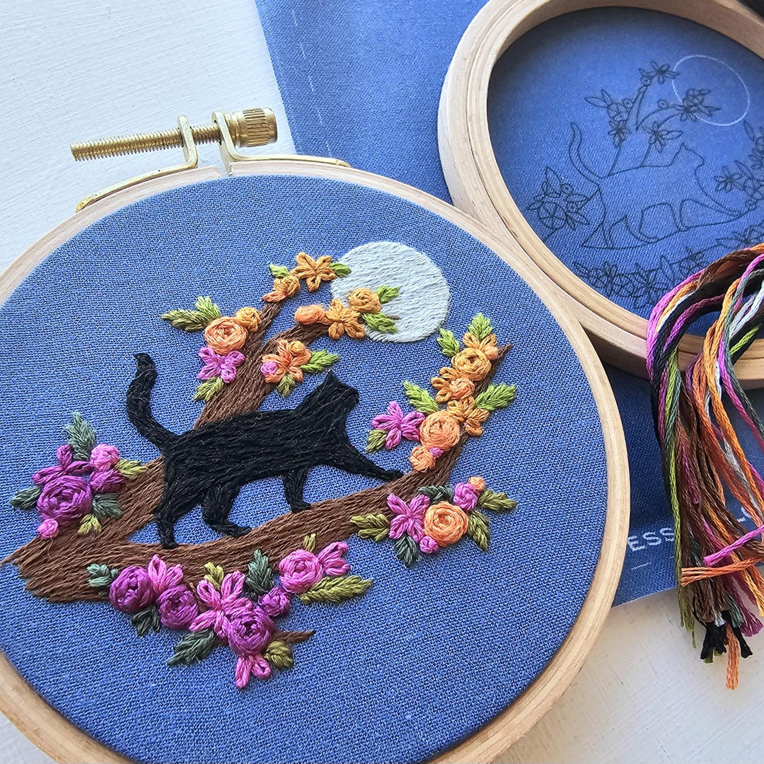 Mini Black Cats Hand Embroidery Kit "catwalk", Embroidery Pattern and ...