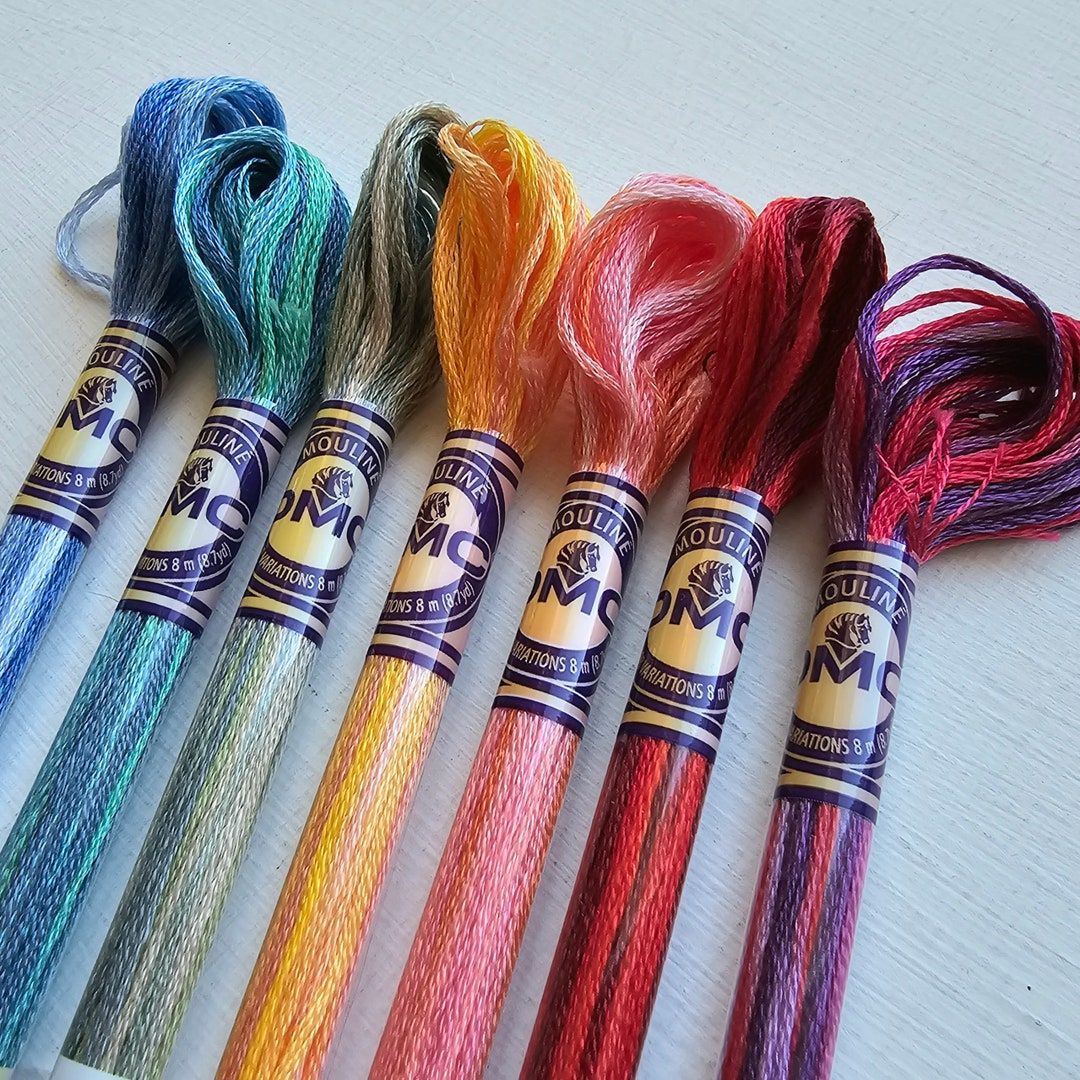 Rainbow Variegated DMC Thread Bundle, Color Variations 6 Stranded Embroidery Floss for Cross ...