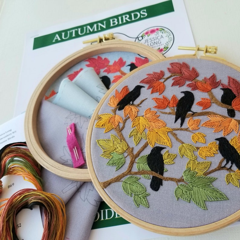 Autumn Birds Embroidery Hoop Kit Crow Embroidery Pattern - Etsy