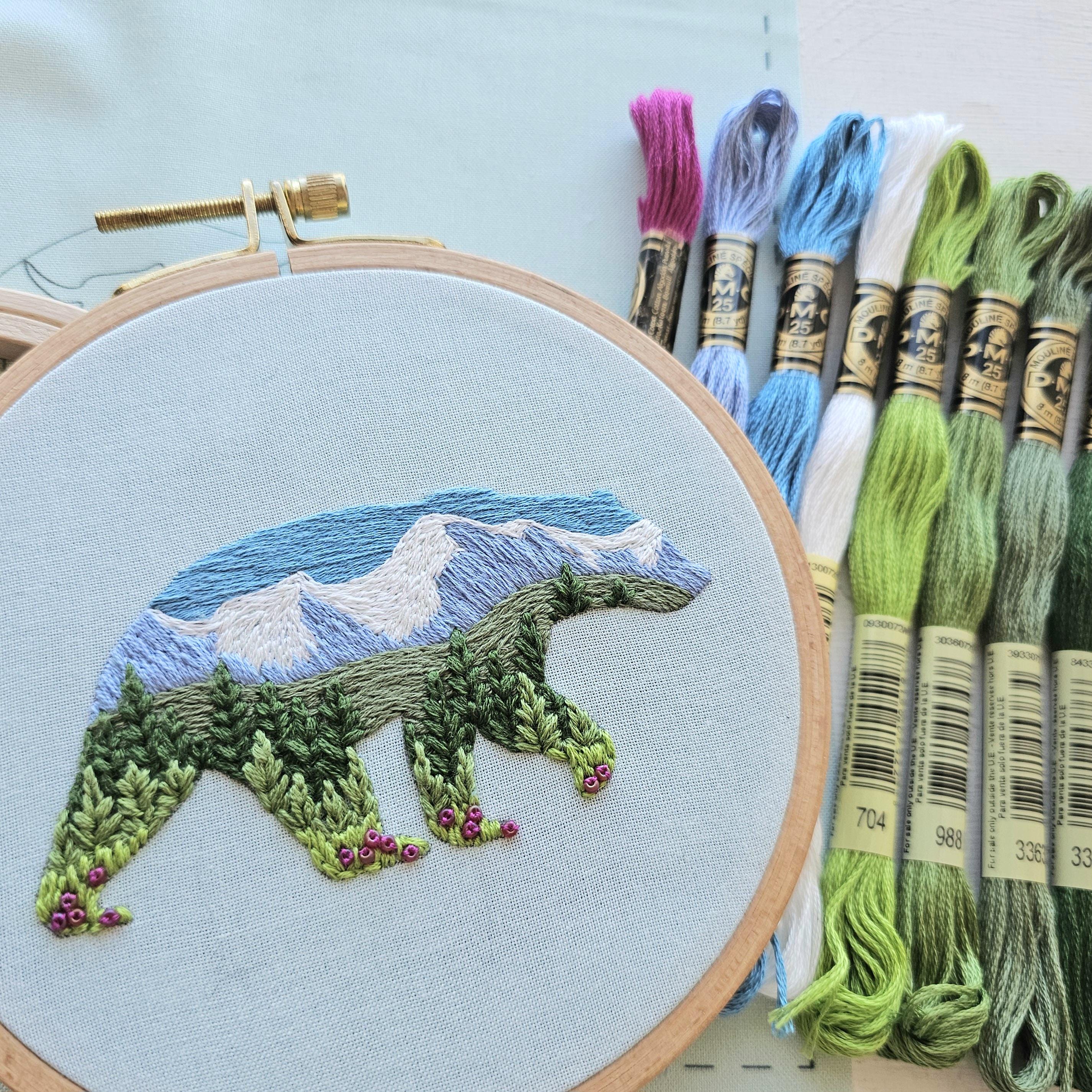DIY Mountain Bear Hand Embroidery Kit, Embroidery Pattern and Supplies ...