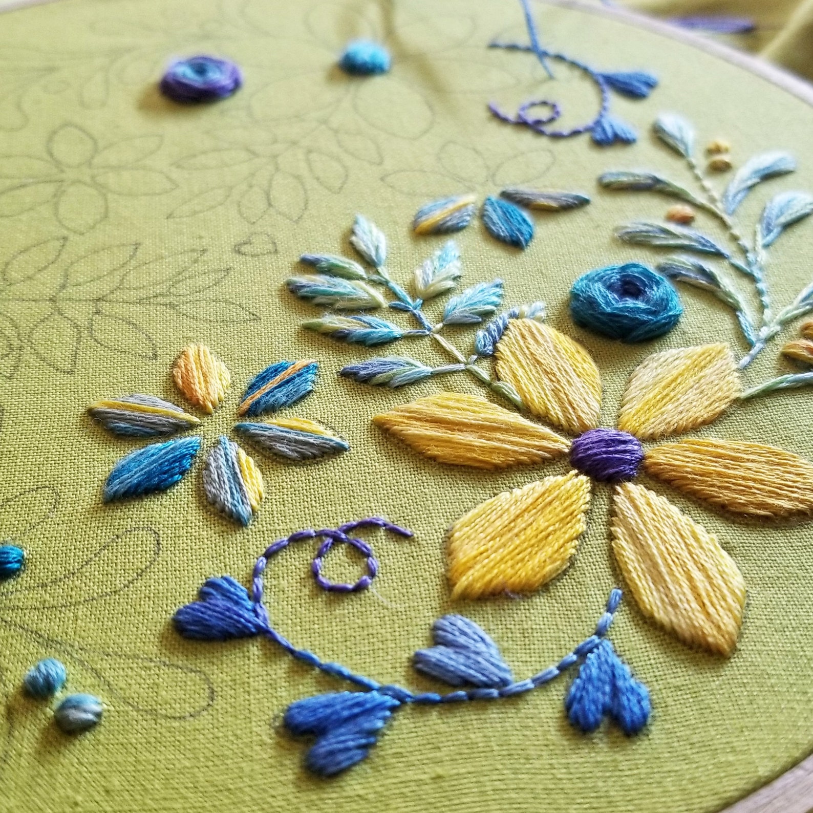 Easy Yellow Flowers Embroidery Design PDF Modern Hand - Etsy