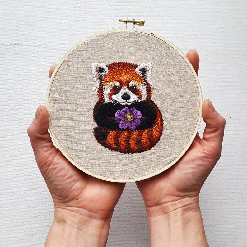 Digital Hand Embroidery Pattern: Red Panda Thread Painting | Etsy