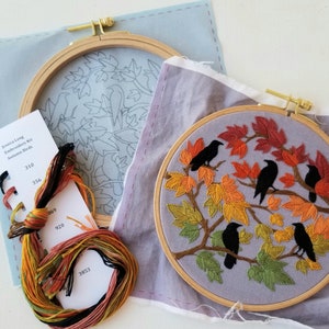 Autumn Birds Embroidery Hoop Kit Crow Embroidery Pattern - Etsy