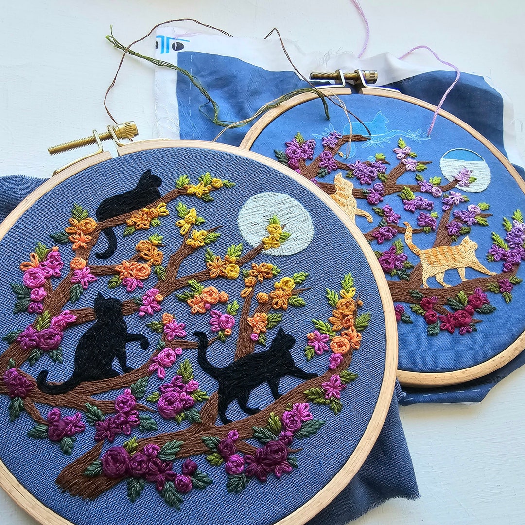 Black Cats Hand Embroidery Pattern catwalk, Fall Fiber Craft PDF ...