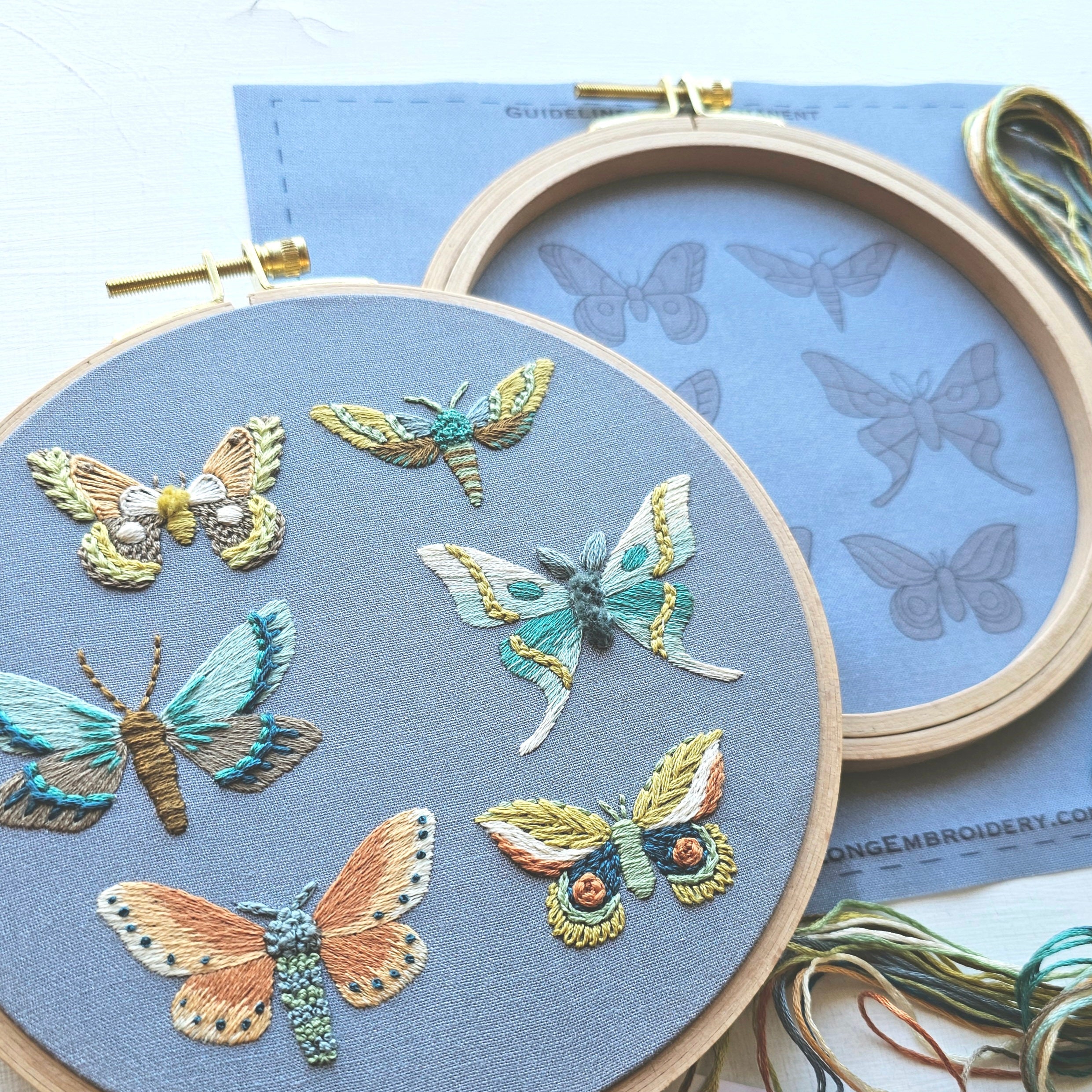 Moth Sampler DIY Hand Embroidery Kit, Intermediate Embroidery Craft ...