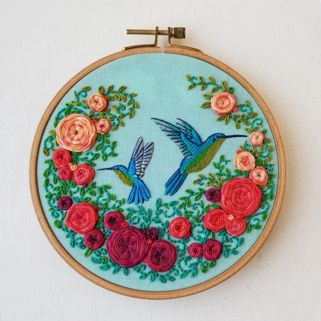 Summer Hummingbirds Hand Embroidery Kit With Online Video Tutorial, Diy ...