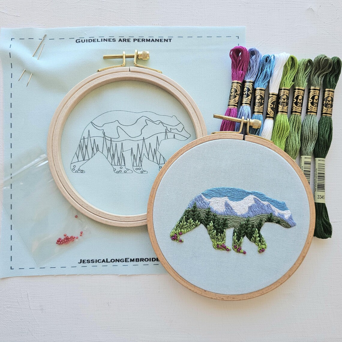 DIY Mountain Bear Hand Embroidery Kit, Embroidery Pattern and Supplies ...