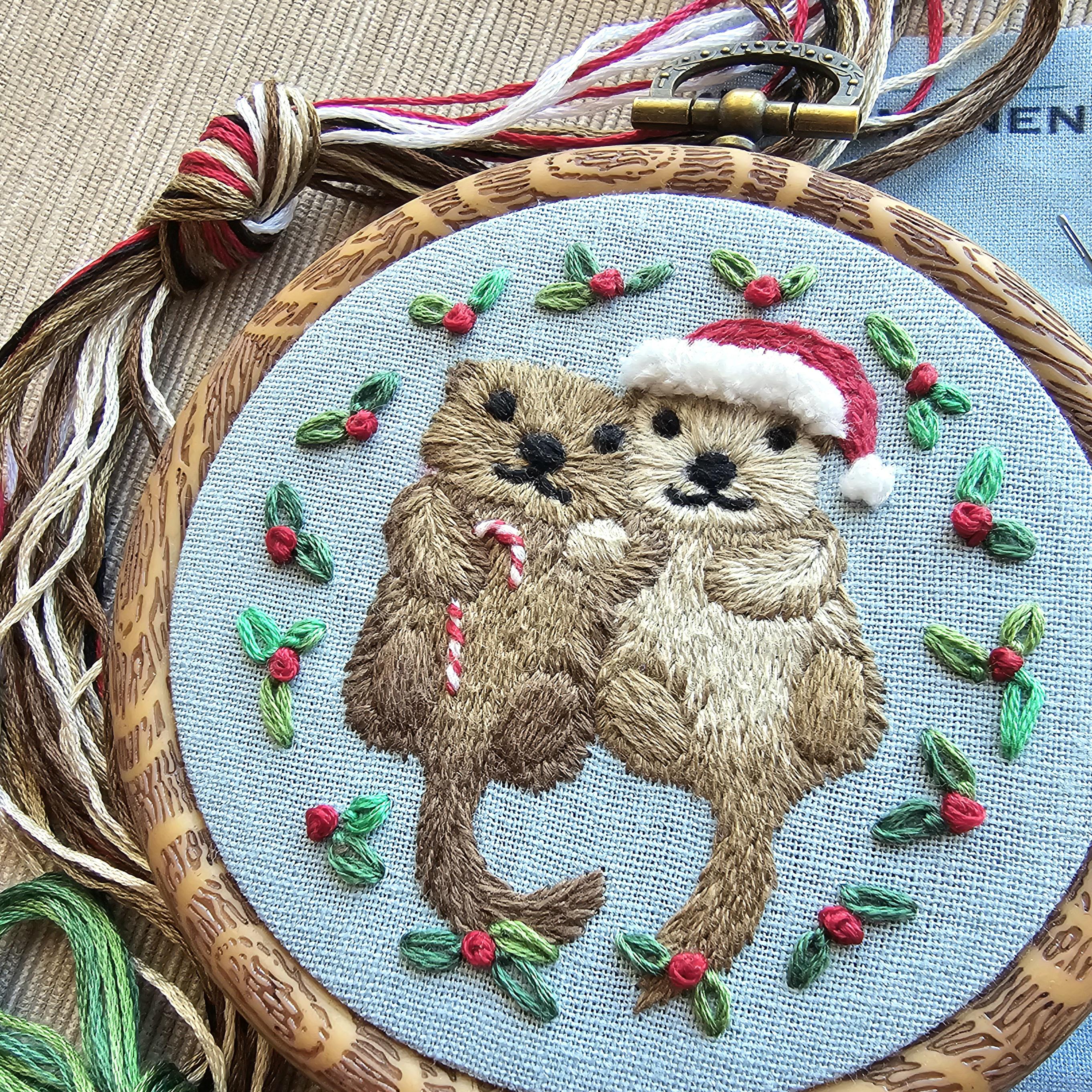Mini Holiday Otters Ornament Embroidery Kit "otterly Adorable", Diy ...