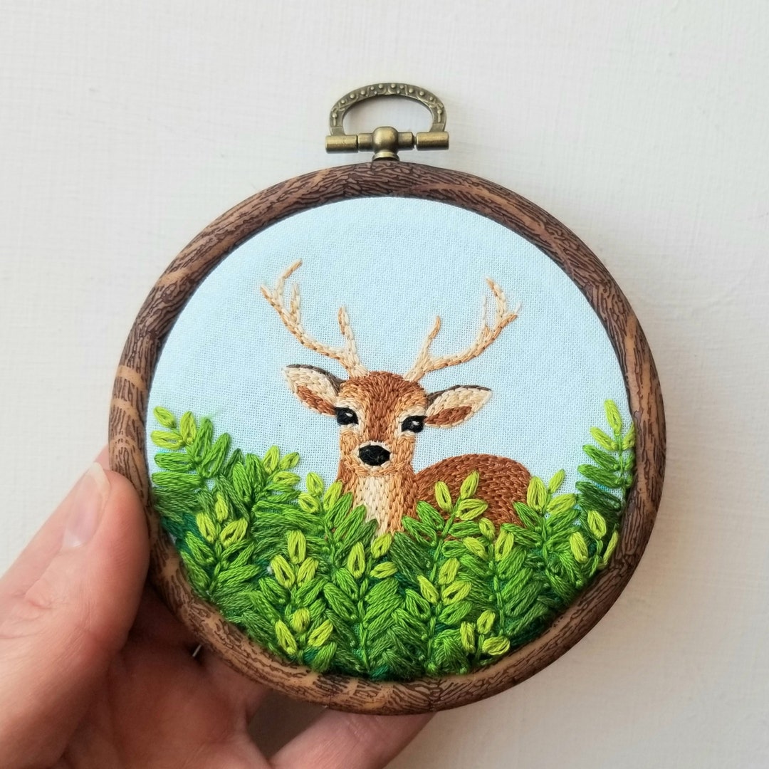 Deer Hand Embroidery Pattern "wildfern Deer", Diy Woodland Animal Craft ...