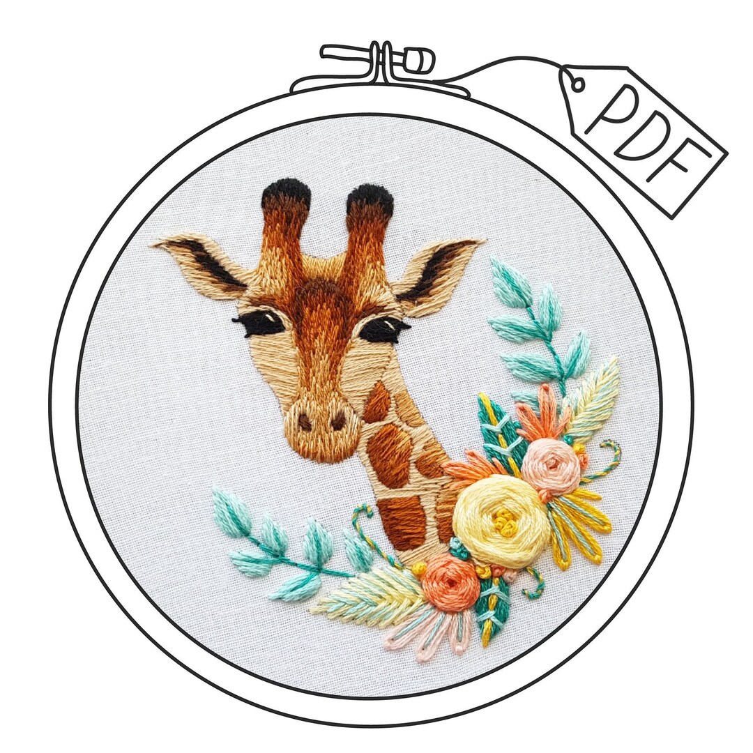 Giraffe Embroidery Pattern Pdf, DIY Safari Animal Nursery Decor ...