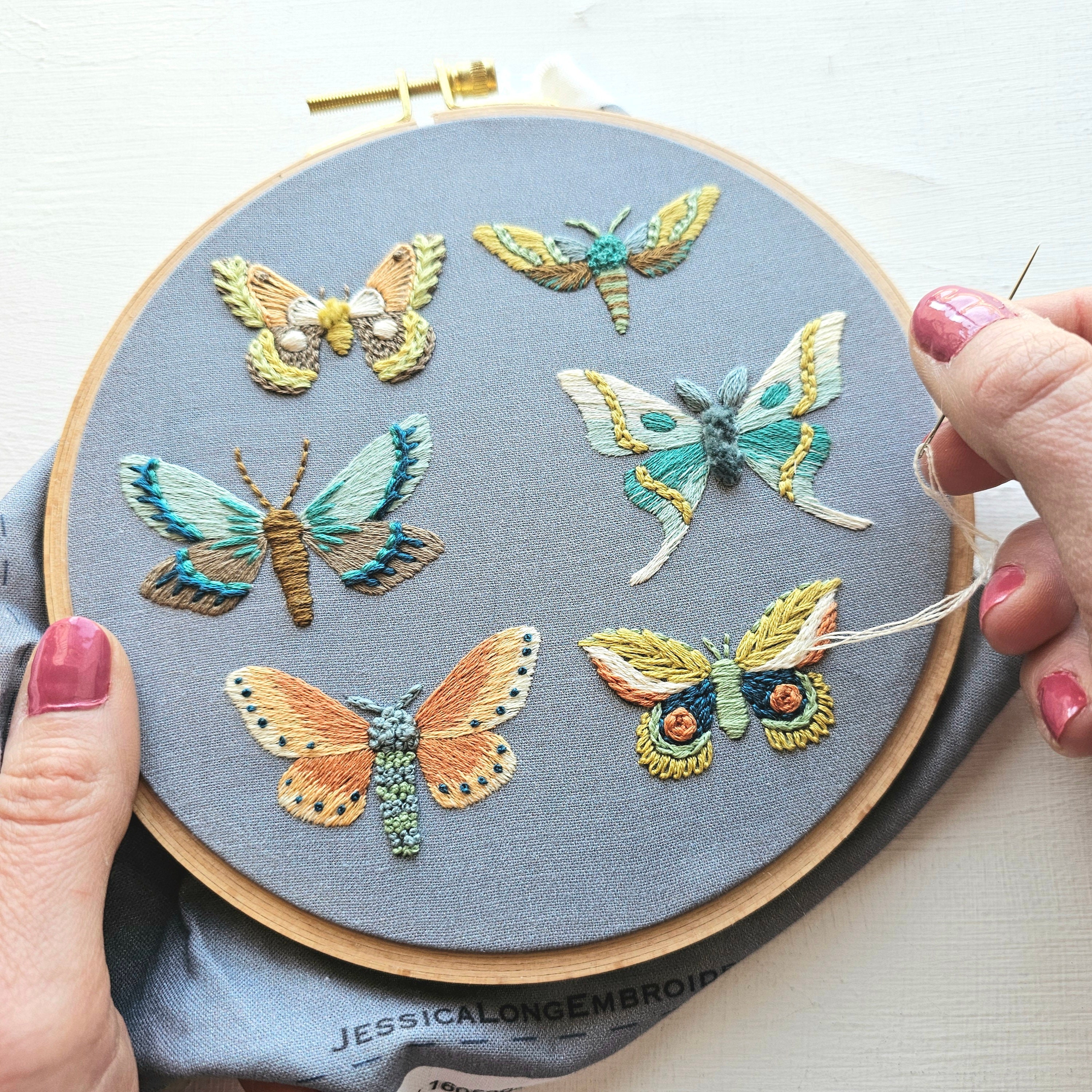 Moth Sampler DIY Hand Embroidery Kit, Intermediate Embroidery Craft ...