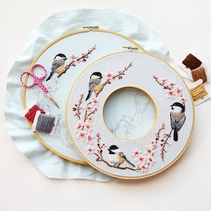 Chickadee Bird Hand Embroidery Template "spring Wreath", DIY Modern ...