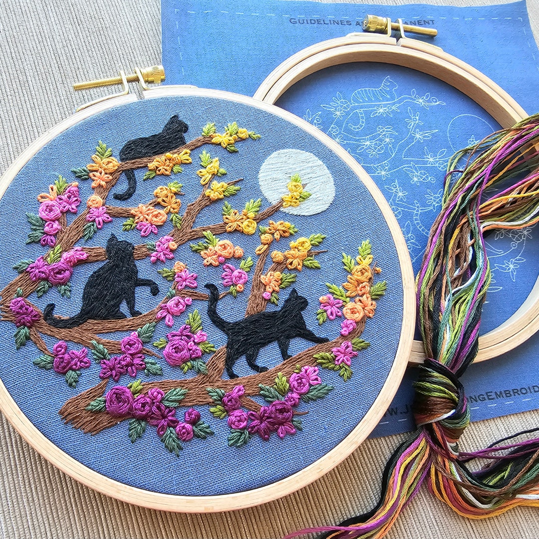 Black Cats Hand Embroidery Kit "catwalk" With Orange Tabby Option ...