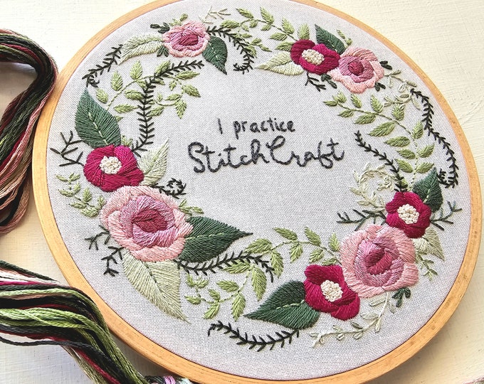 DIY Pretty Flowers Hand Embroidery Kit "floral Wreath", Add Your Own ...