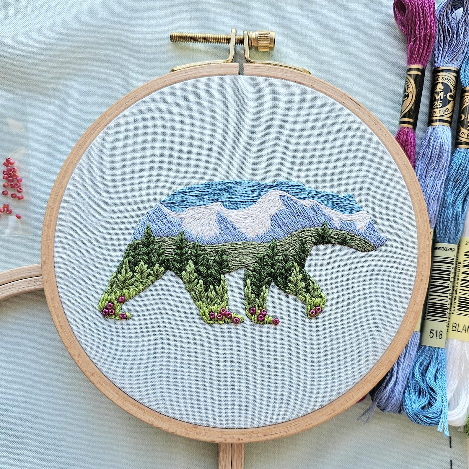 DIY Mountain Bear Hand Embroidery Kit, Embroidery Pattern and Supplies ...