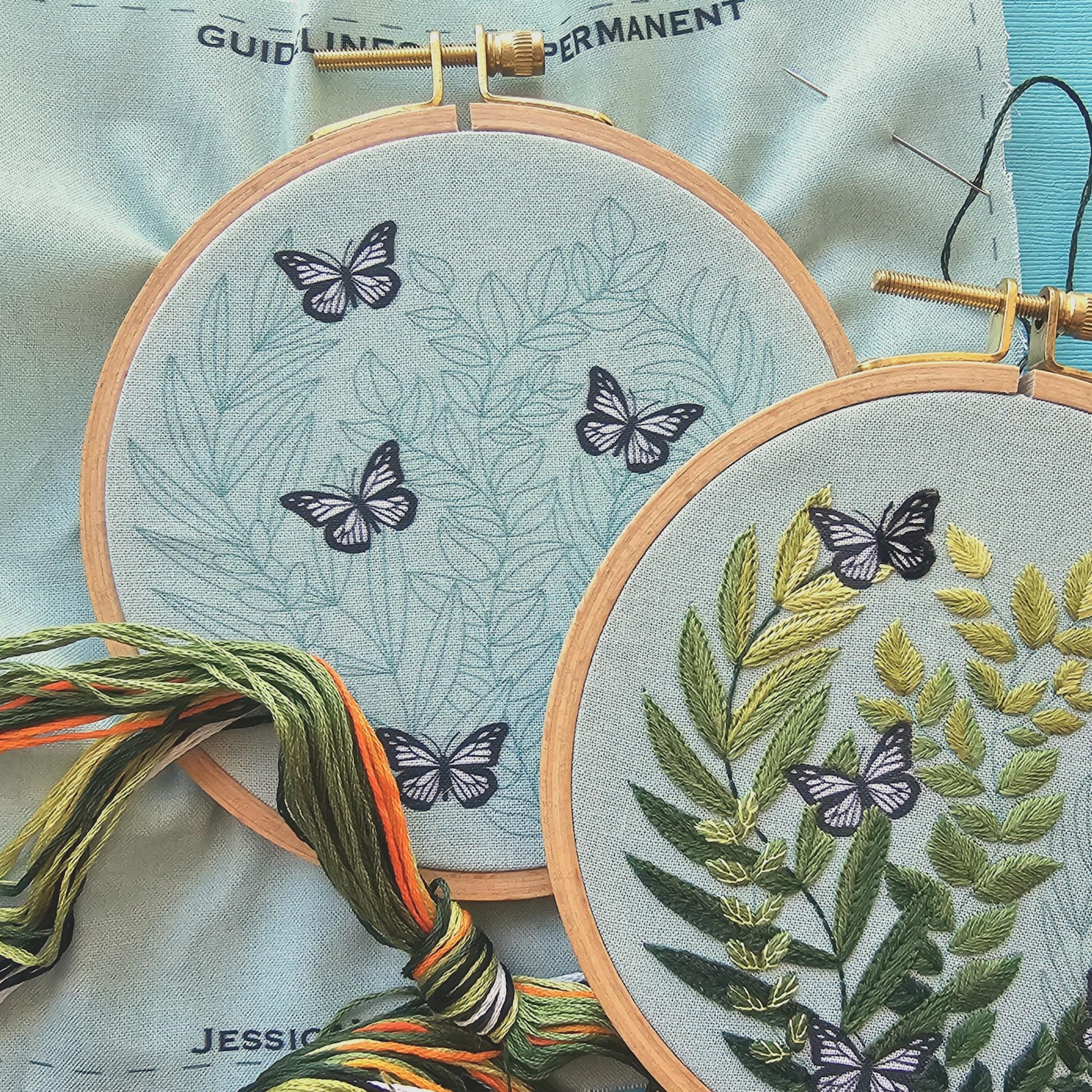 Monarch Butterfly Hand Embroidery DIY Kit, Modern Embroidery Pattern ...