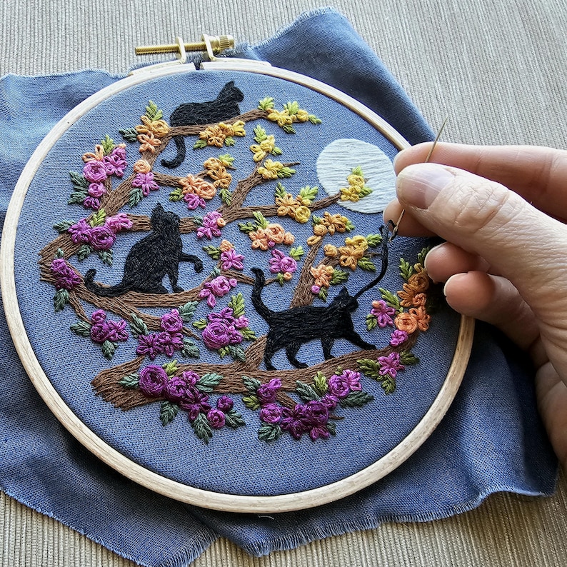 Black Cats Hand Embroidery Kit "catwalk" Embroidery Pattern and ...