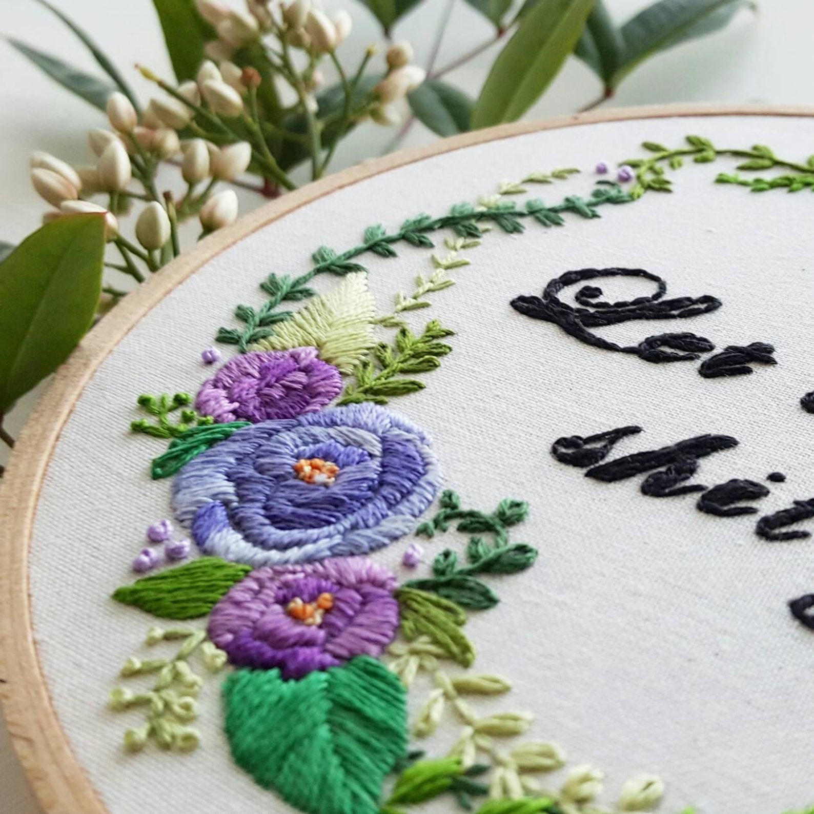 Let That Shit Go Hand Embroidery Pattern, Embroidery Quote, Purple ...
